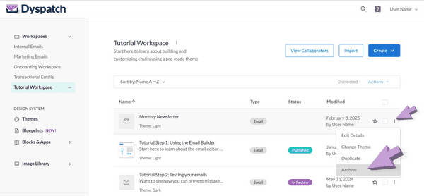 Archiving and Restoring Content | Dyspatch Support