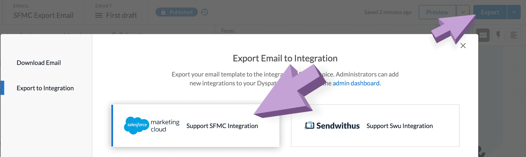 Exporting a Dyspatch Email to Salesforce Marketing Cloud | Dyspatch Support