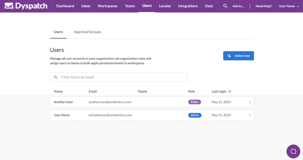 Managing Users in an Organization | Dyspatch Support
